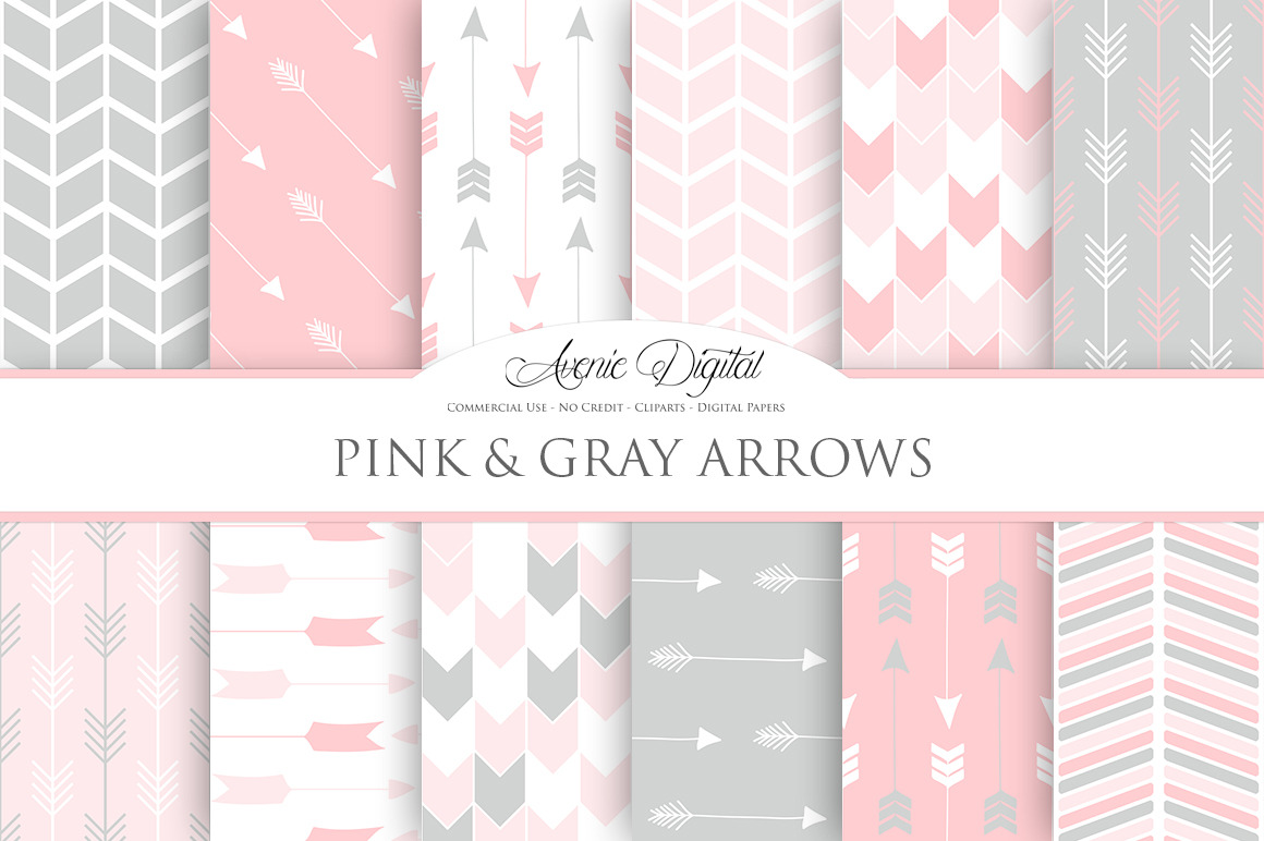 Pink and Grey Arrows Digital Paper, a Pattern Graphic by Avenie Digital