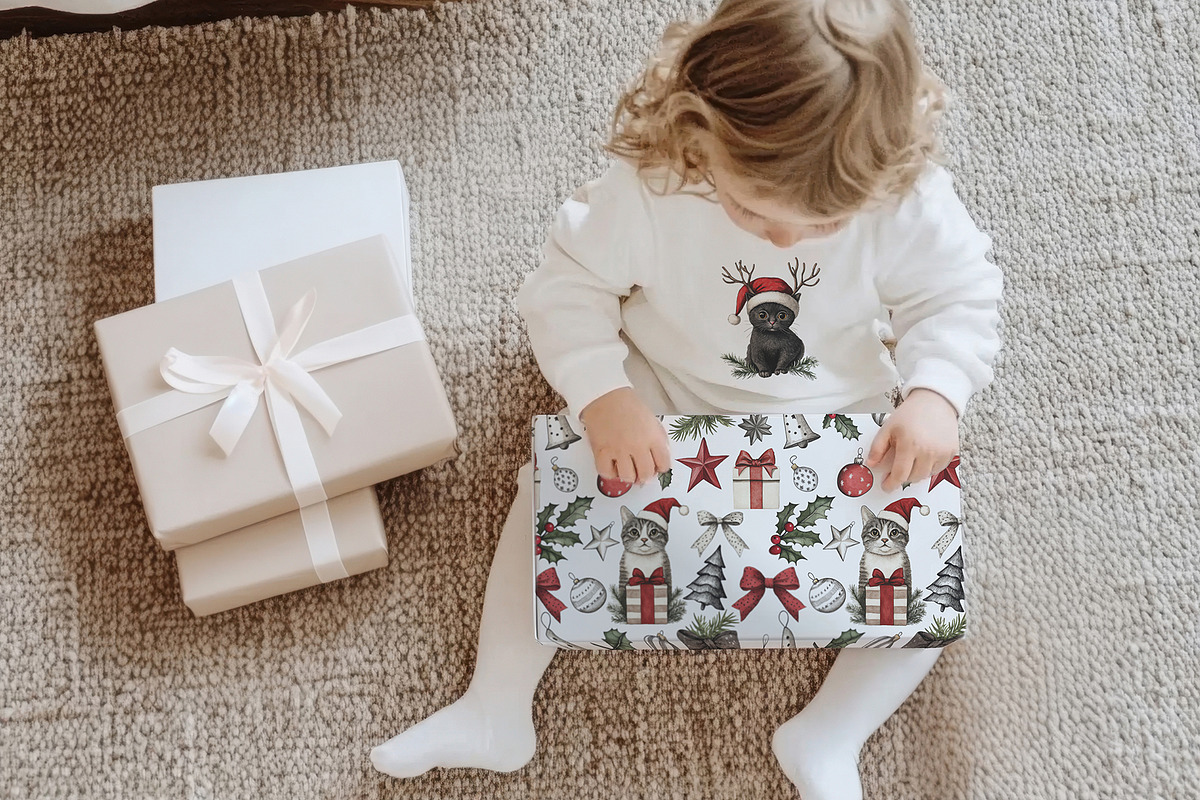 Merry Meows Cliparts and Patterns, an Object Graphic by NikiArts