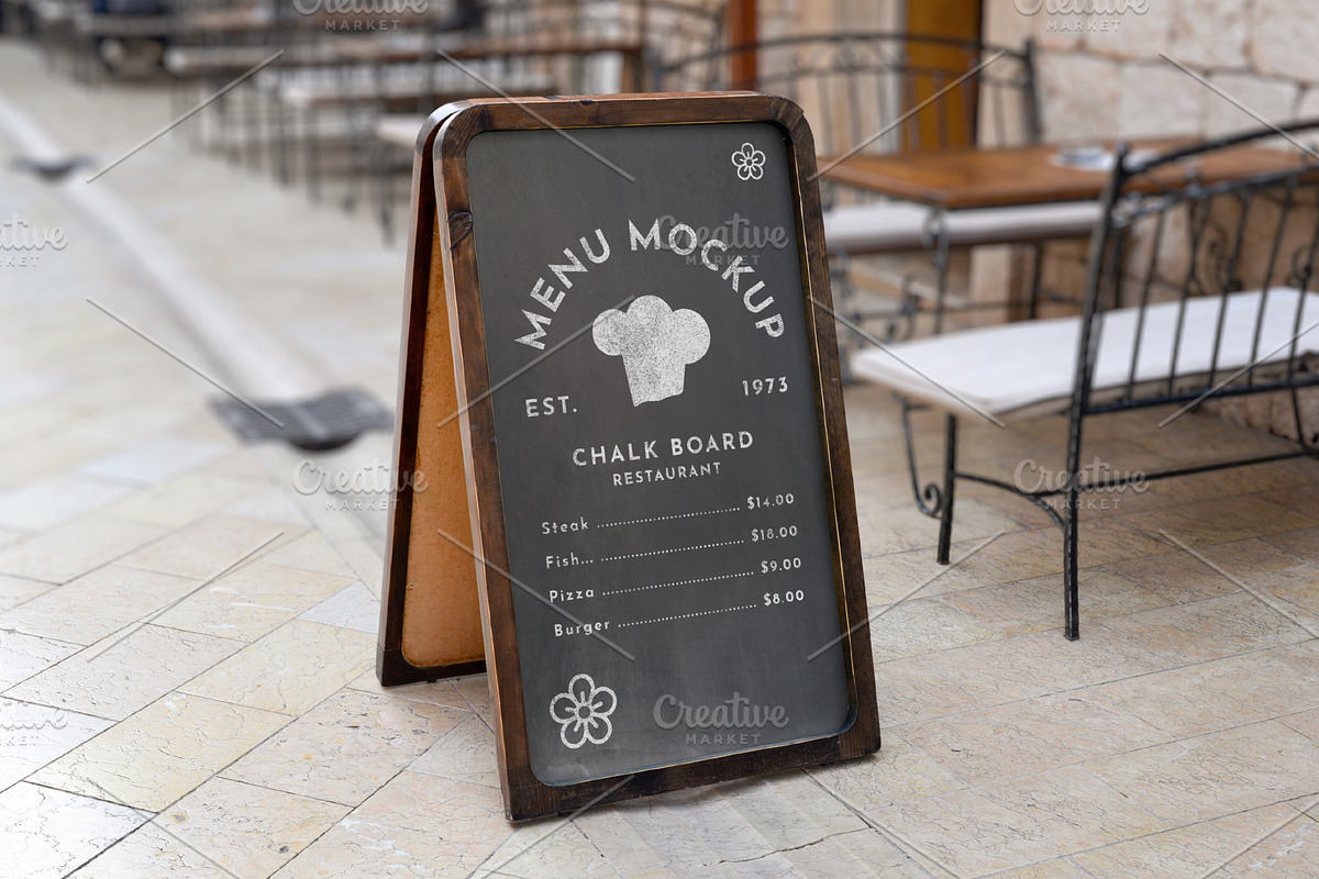 Street chalkboard restaurant menu, an Advertising Mockup by RSplaneta