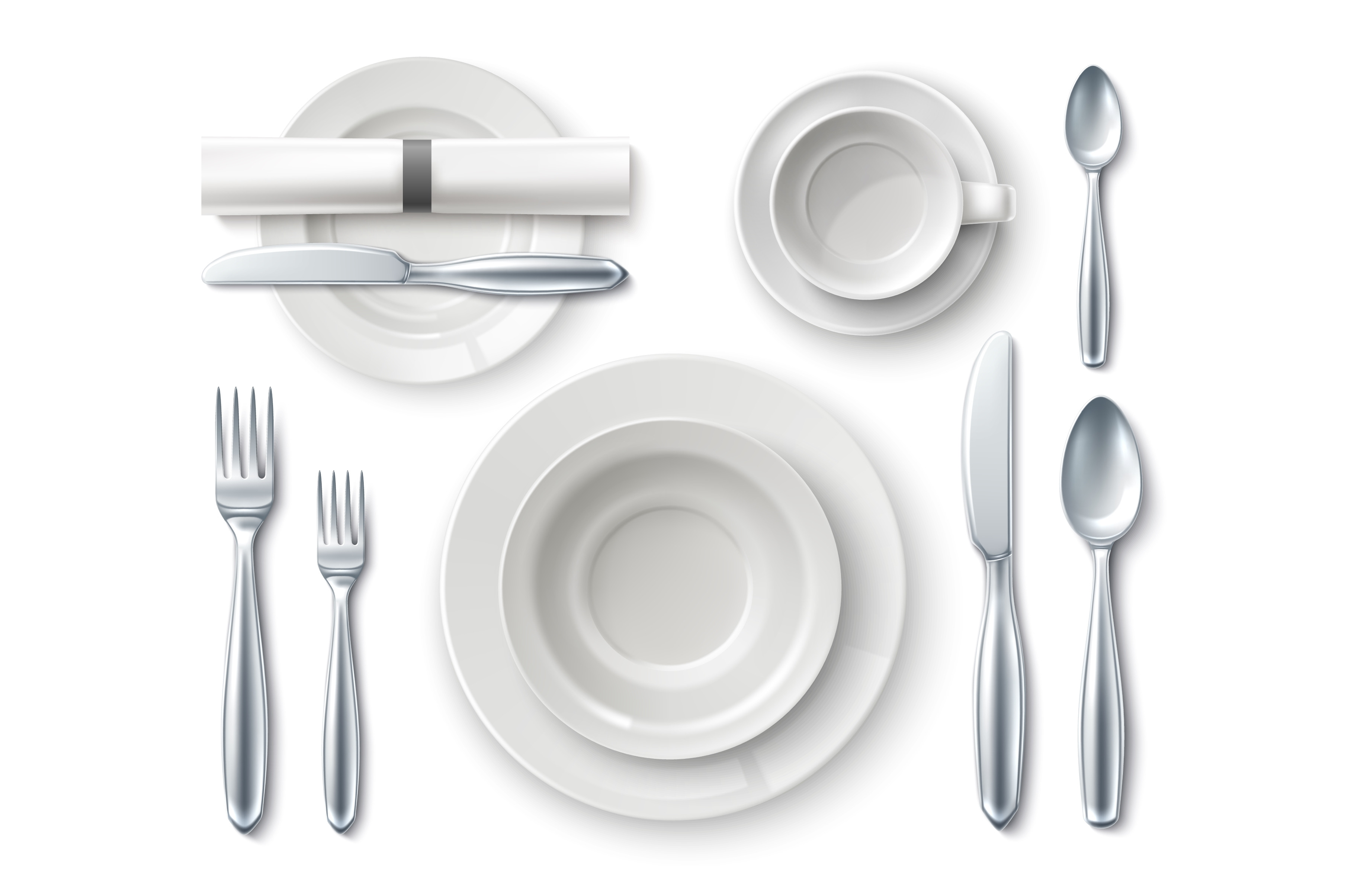 Realistic table setting. Top view | Food Illustrations ~ Creative Market
