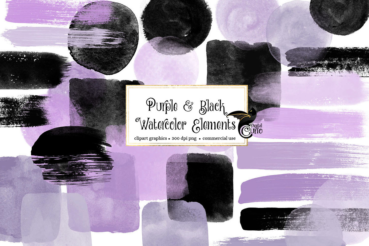 Purple & Black Watercolor Elements, an Illustration by Digital Curio ...