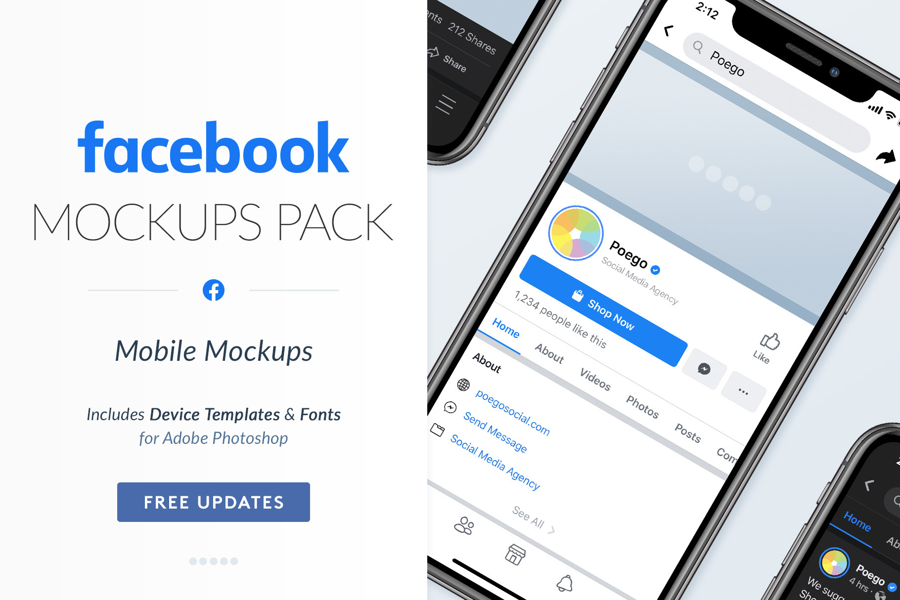 Facebook Mobile Mockups Pack, a Social Media Template by Poego Social
