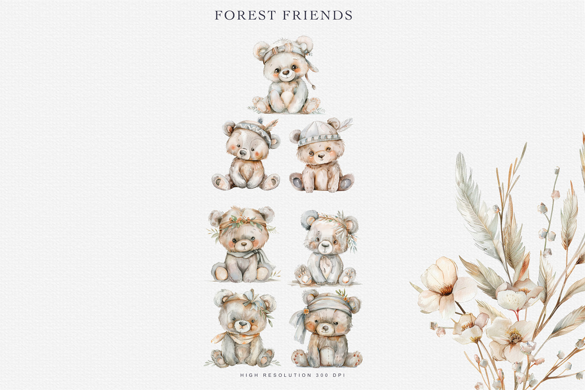 woodland boho animal clipart set
