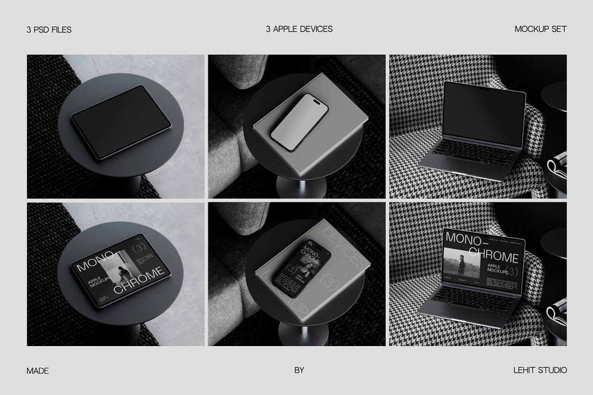 Monochrome Apple Devices Mockup Set