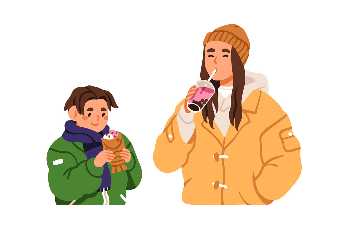 People eat Korean street food set, a Food Illustration by Good Studio