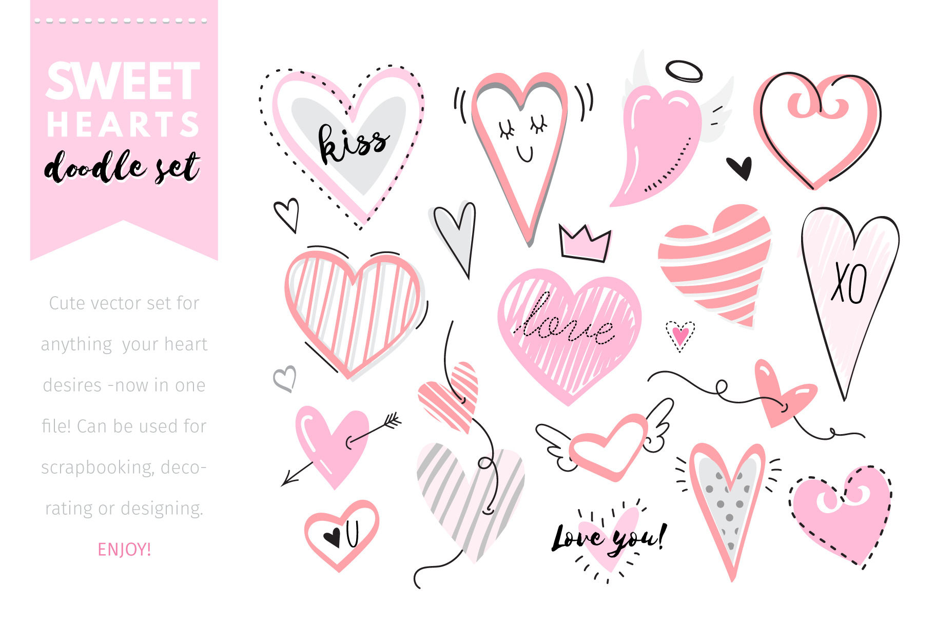 Doodle hearts vector set | Graphic Objects ~ Creative Market