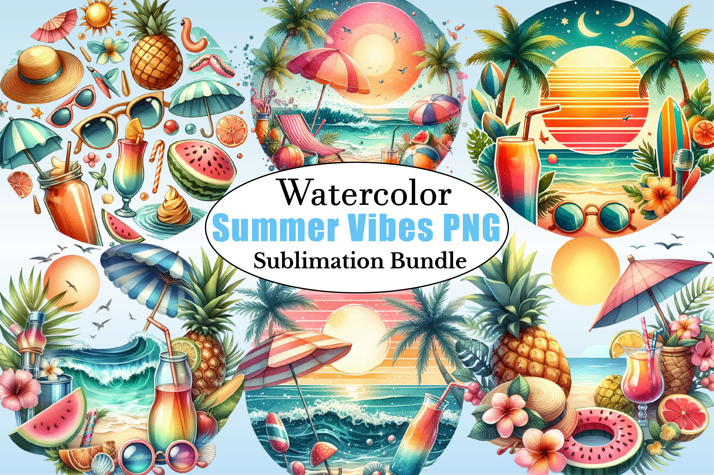Watercolor Summer Vibes PNG Clipart, a Graphic by CitraGraphics