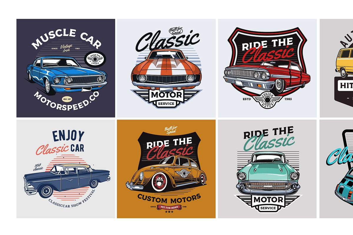 Classic Car Vector Pack, a Transportation Illustration by The BolzStudio
