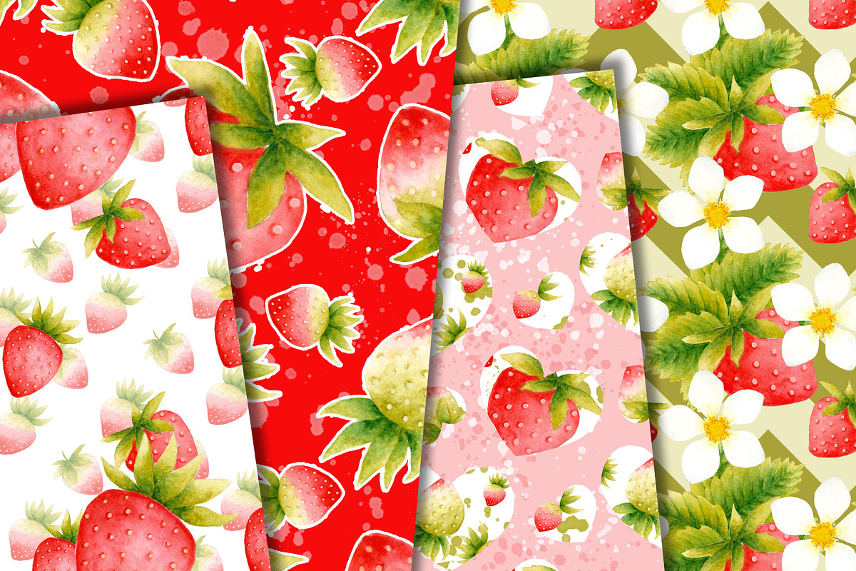 Strawberry digital paper, a Pattern Graphic by DarinaDigital