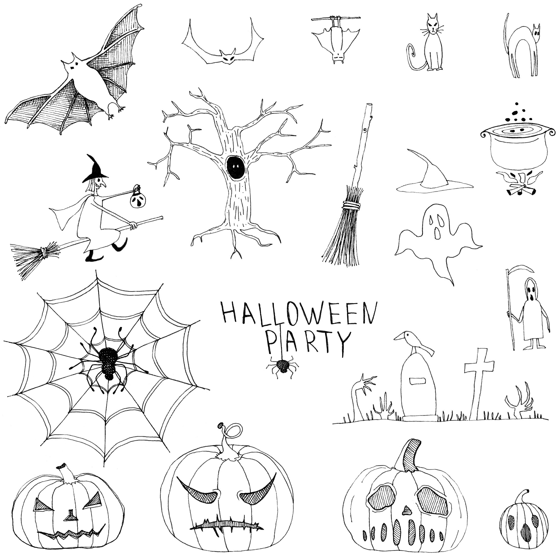 Halloween handdrawn set, an Illustration by Watercolor_Vector Graphic
