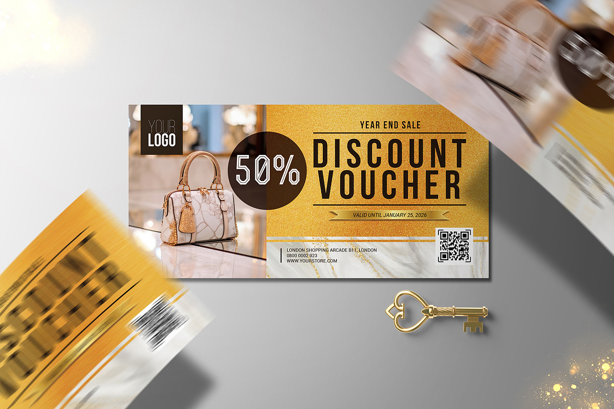 Golden Discount Voucher, a Card Template by Aarley Kaiven