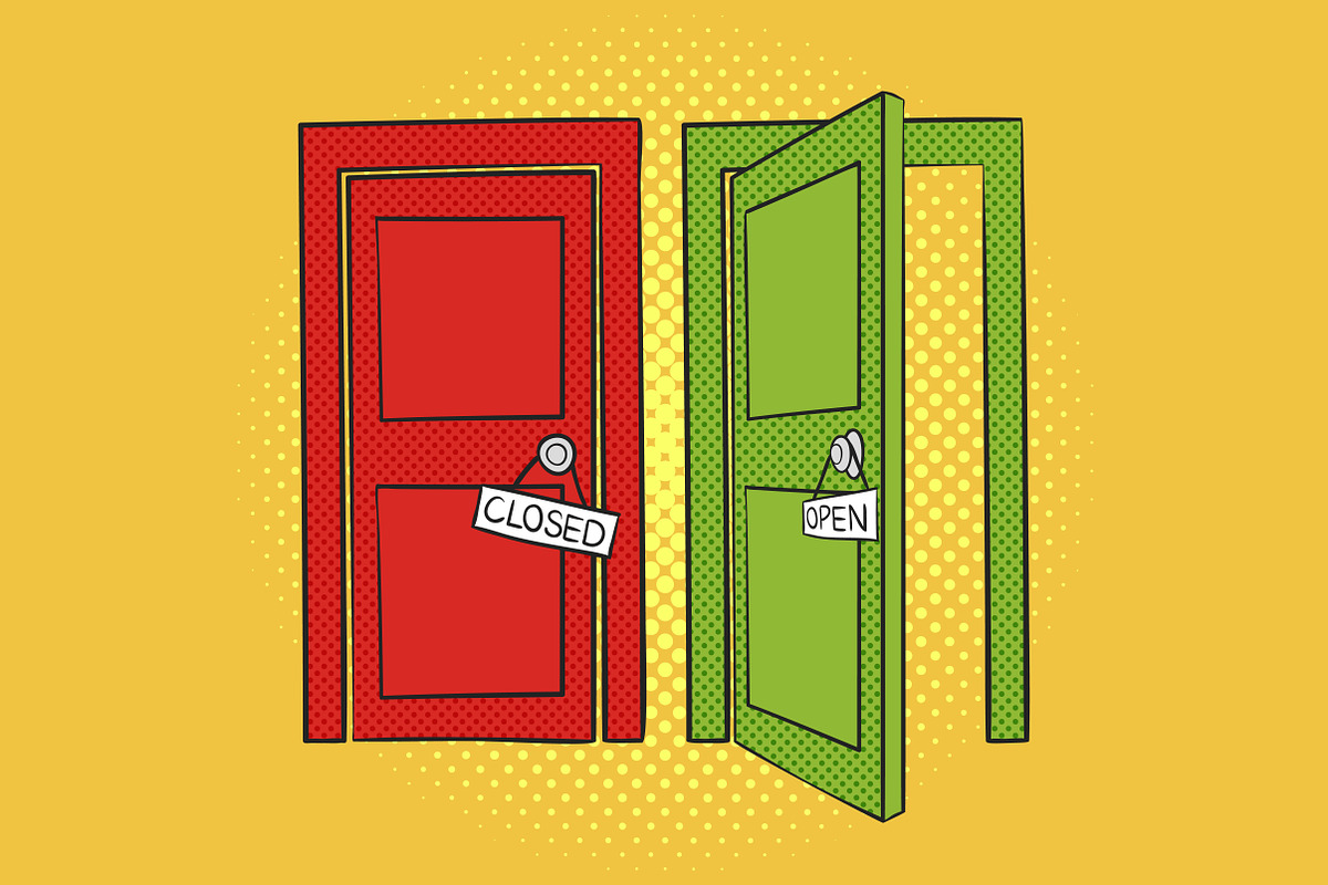 Open and closed door, a Decorative Illustration by Cartoon time!