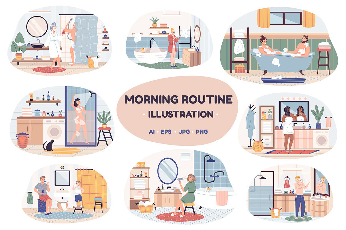 Morning Routine Clipart Bundle, an Illustration by IRSYART