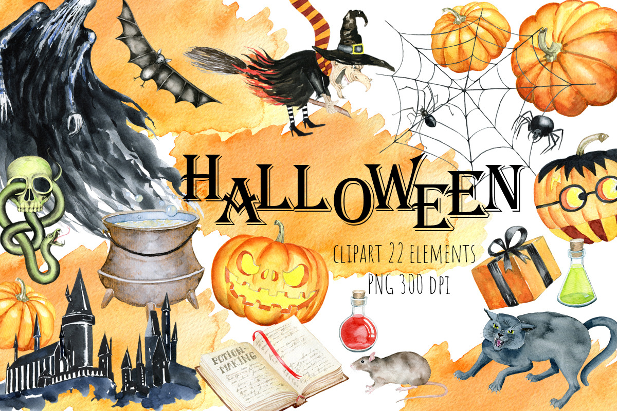 Halloween Watercolor clipart Set, an Illustration by SimpleWishesArt ...