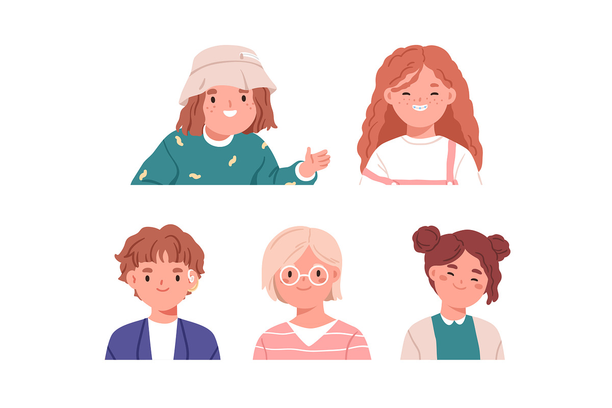 Happy kid avatars. Cute children set, a Person Illustration by Good Studio