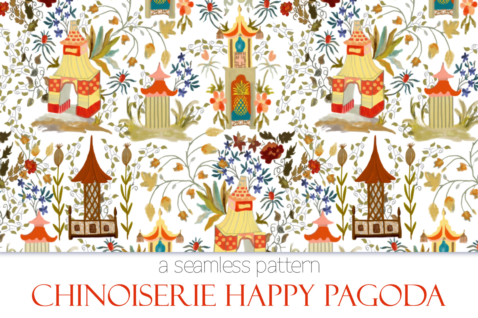 Chinoiserie Happy Pagoda - Pattern, a Pattern Graphic by Pattern Garden