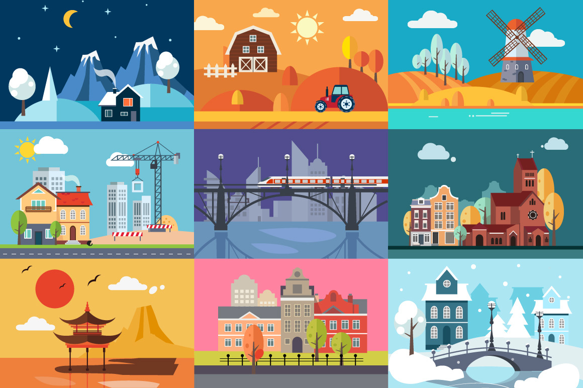 City and Country Landscapes, an Illustration by TopVectors