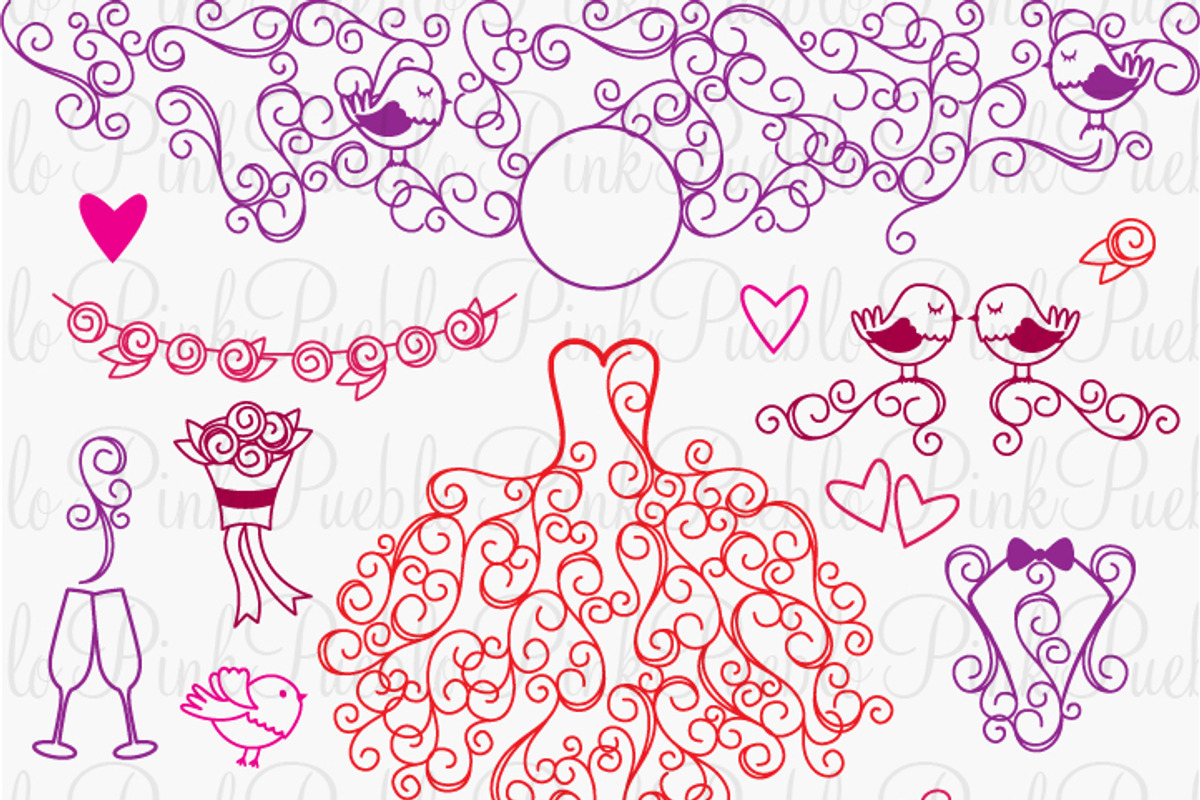 Hand Drawn Wedding Photoshop Brushes, a Brush Add-On by PinkPueblo