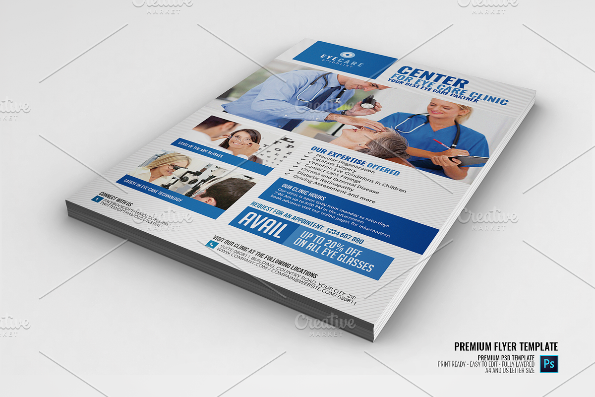 Optometrist Eye Care Service Flyer, a Flyer Template by PSDPixel