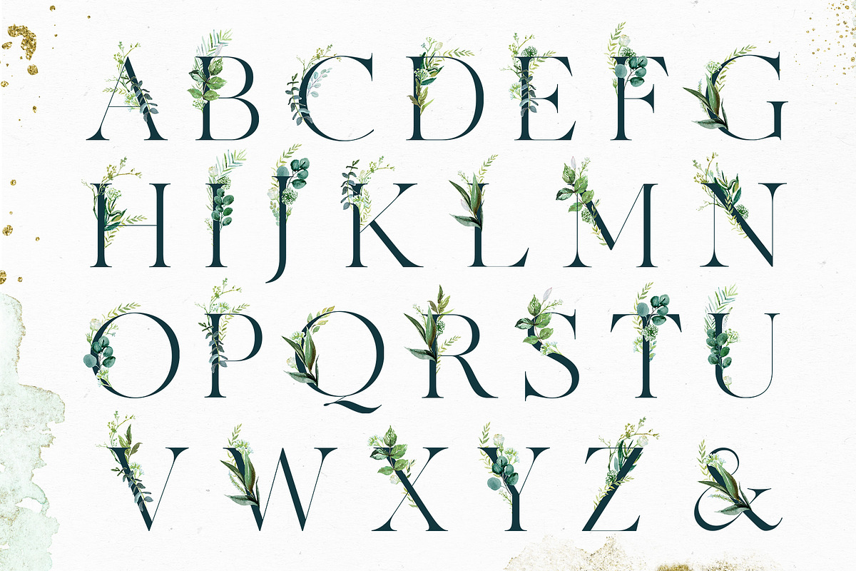 Watercolor Floral Gold Alphabet, a Decorative Illustration by Veris Studio