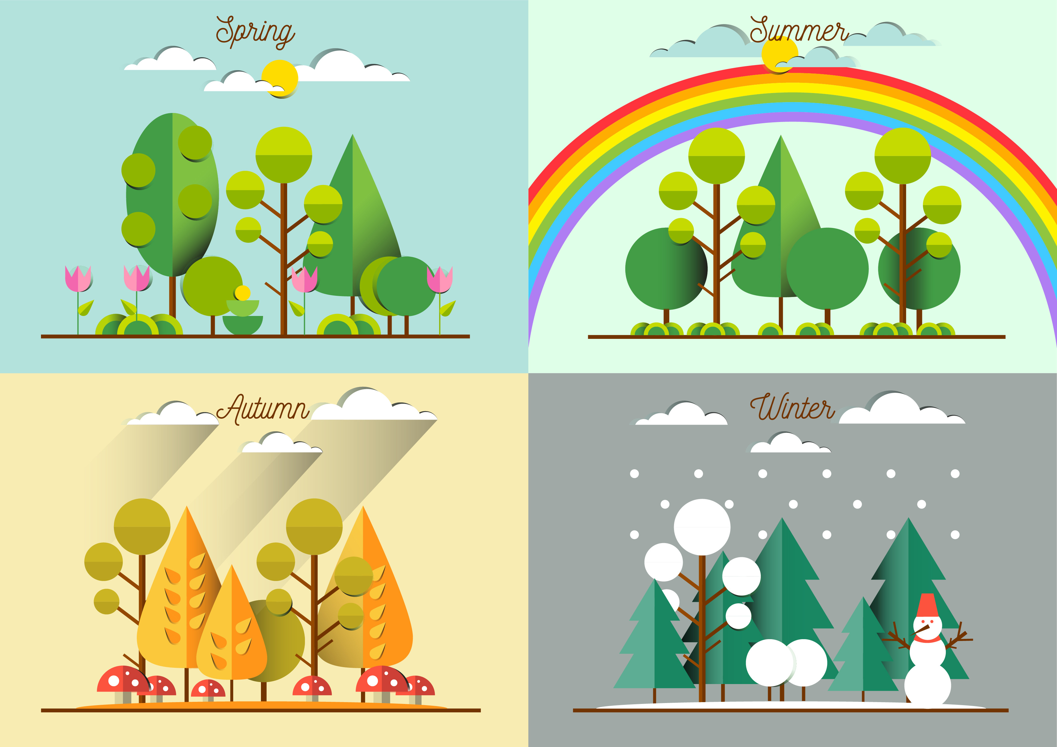 Landscapes at different seasons, an Illustration by oxygen_8