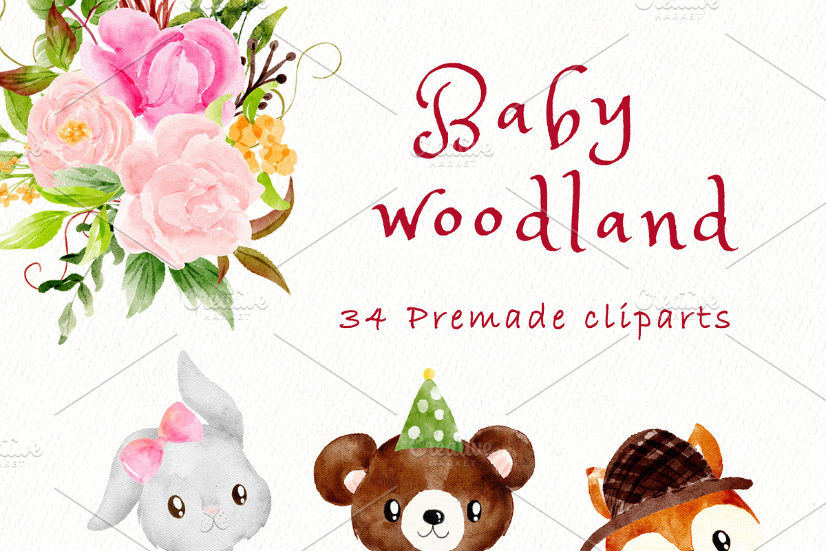 Baby woodland animal clipart | Creative Market
