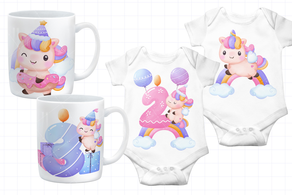 Cute Unicorns Birthday Party Cliparts