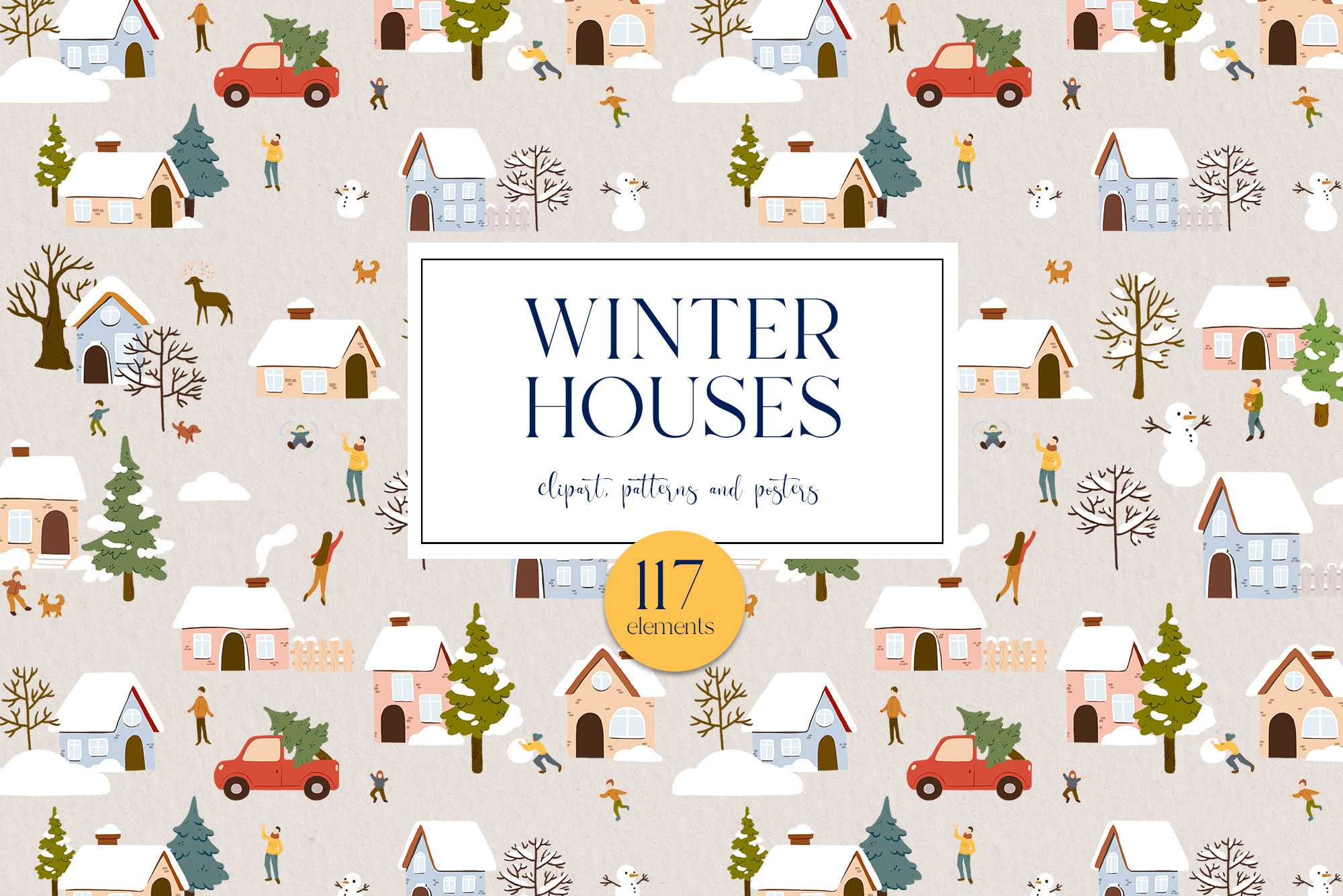 Christmas winter houses clipart