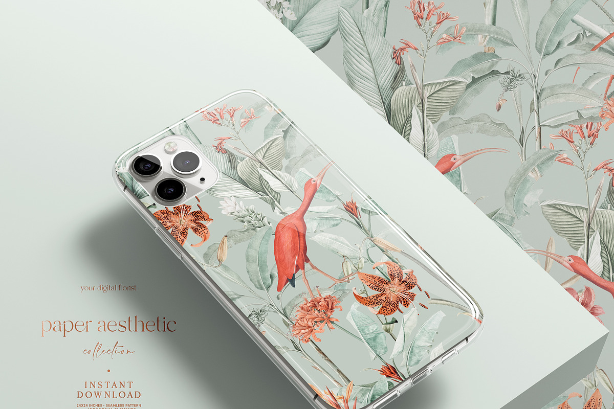 Tropical Mint Orange Paper Pack, a Pattern Graphic by paper aesthetic