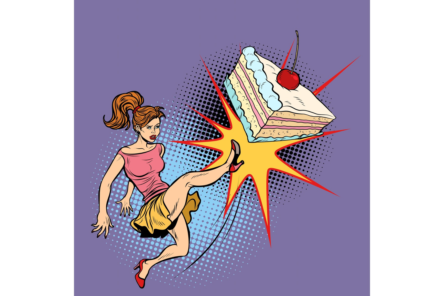 woman refuses a sweet cake, a Food Illustration by studiostoks