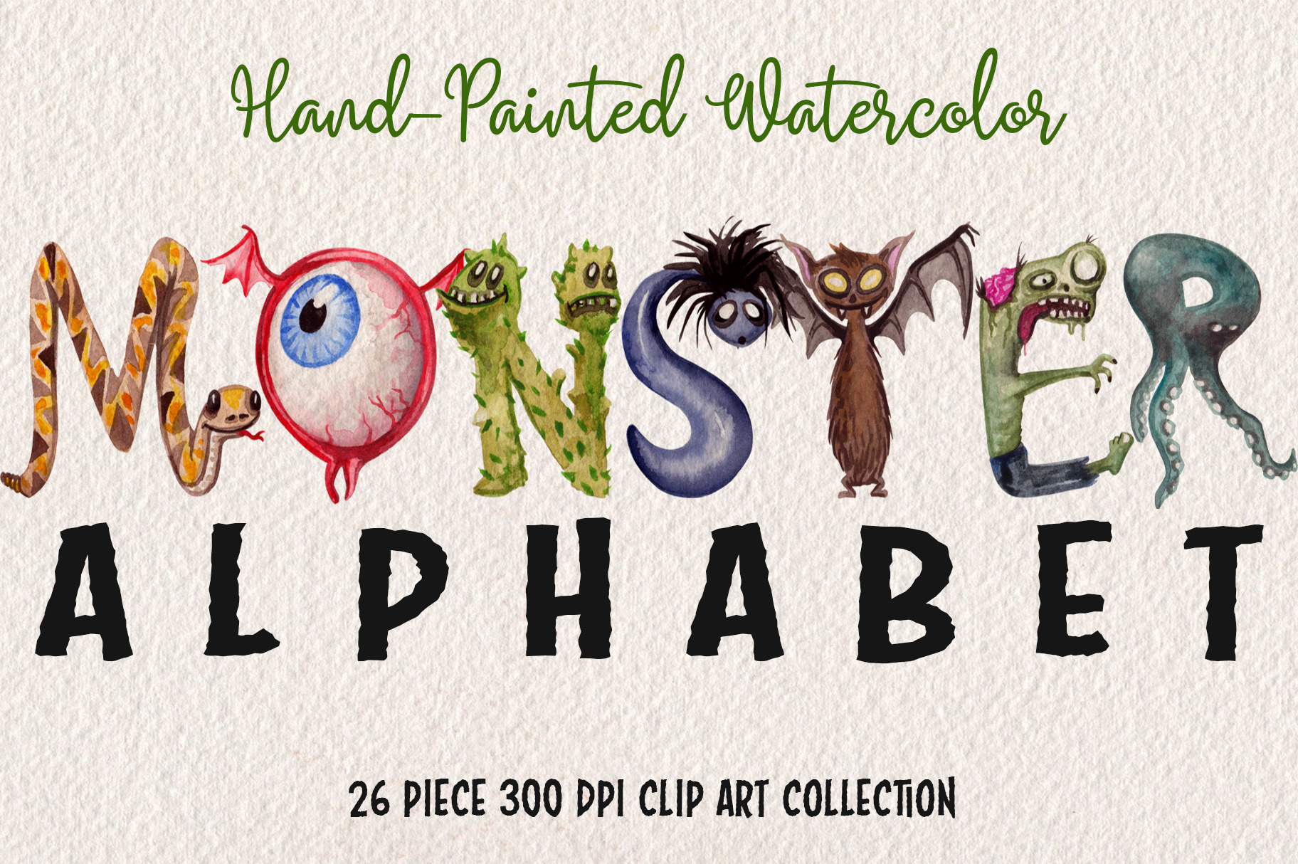 Watercolor Monster Alphabet, an Illustration by Dapper Dudell