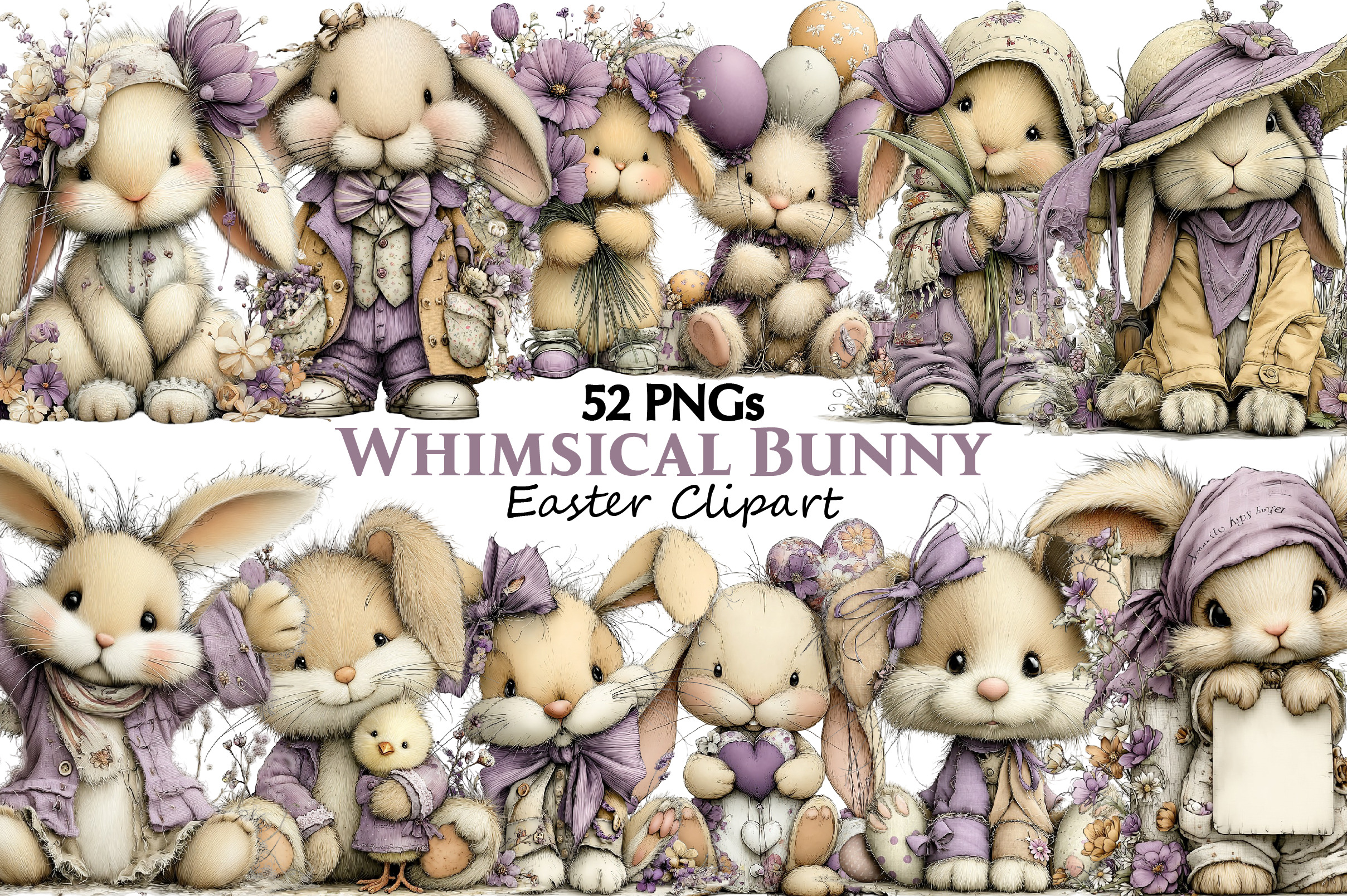 Whimsical Easter Bunny Clipart, an Illustration by Pixels.Craft