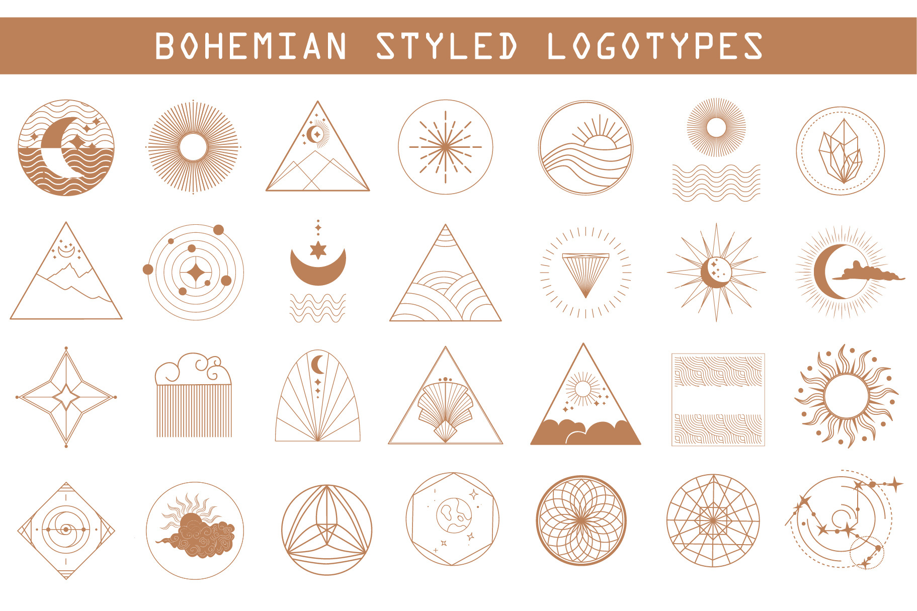 Bohemian logos elements. Linear boho, an Outline Icon by ZinetroN