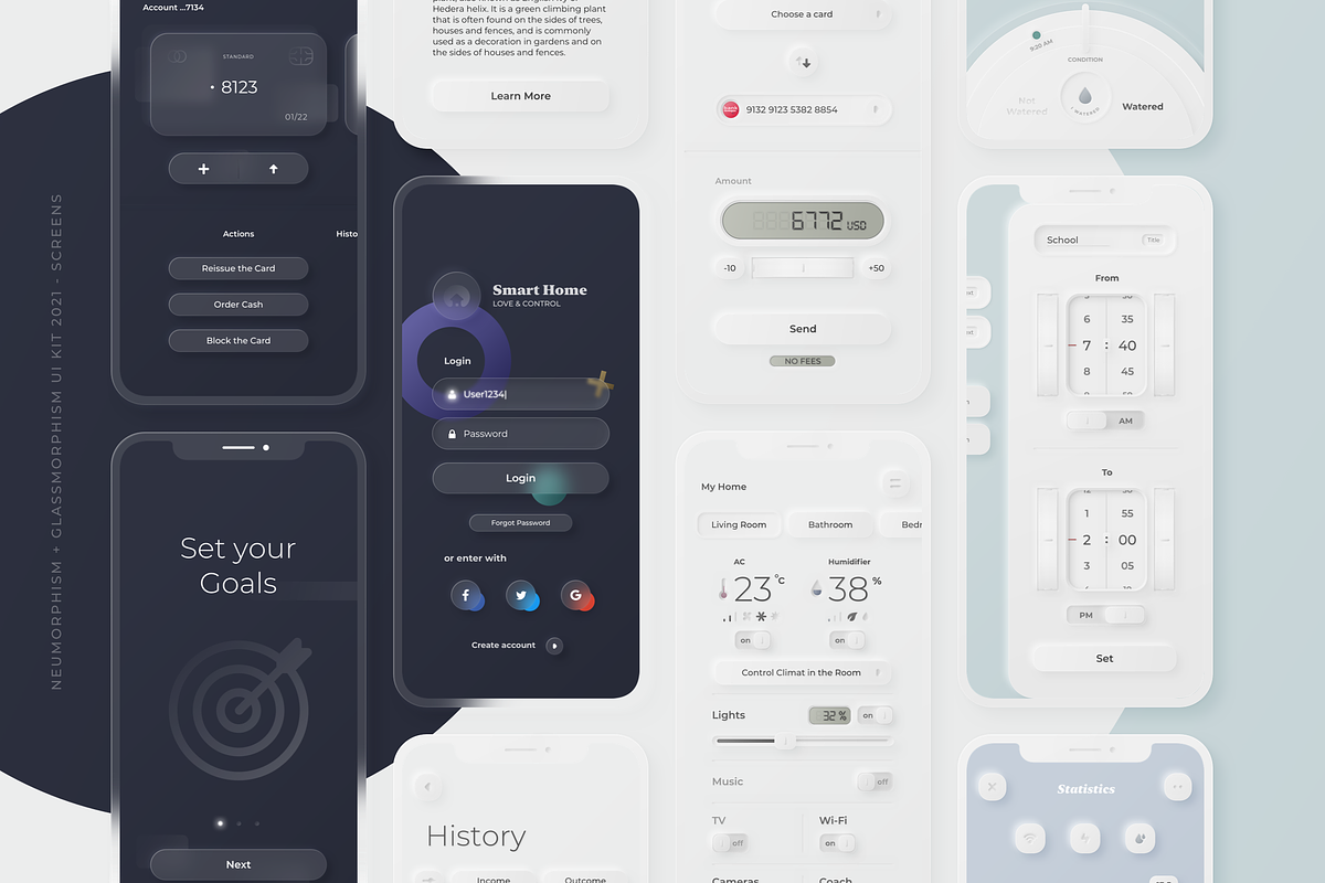 Neumorphism + Glassmorphism UI Kit, an UI Kit Template by LH Designs