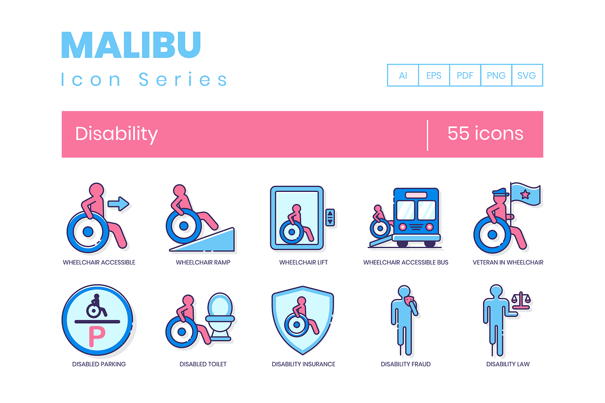 55 Disability Icons | Malibu Series, an Icon by Flat Icons
