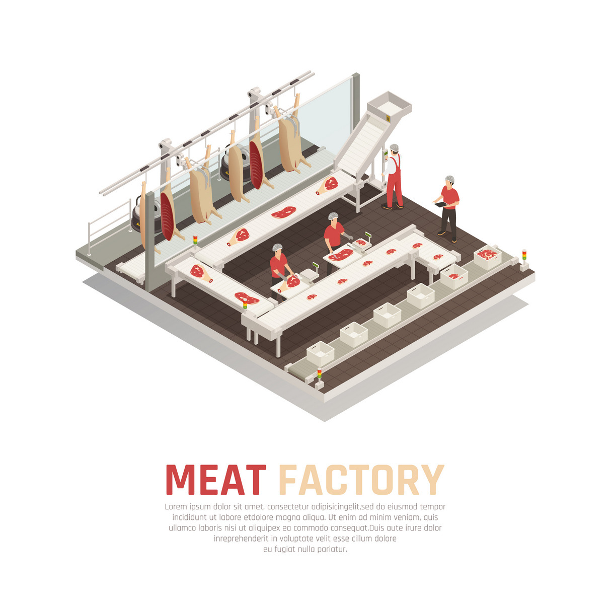 Meat factory isometric composition, a Food Illustration by Macrovector