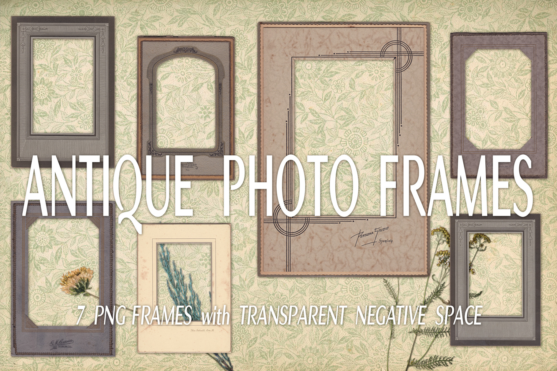 7 Authentic Antique Photo Frames, an Object Graphic by Blue Line Design