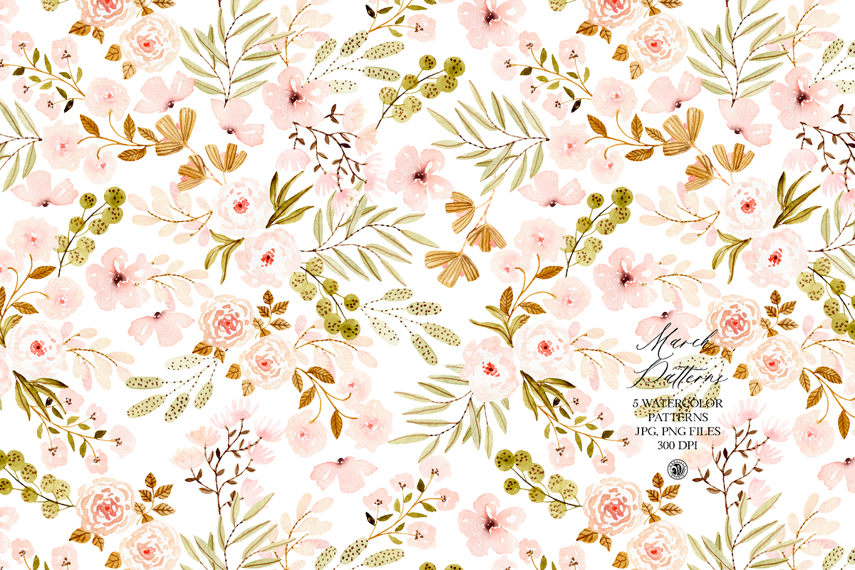 March Patterns - Watercolor Set, a Pattern Graphic by Webvilla Studio ...