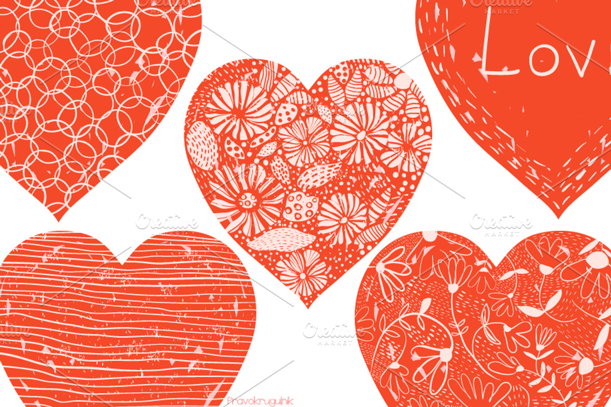 Red Valentine hearts clipart set, a Texture Illustration by Pravokrugulnik