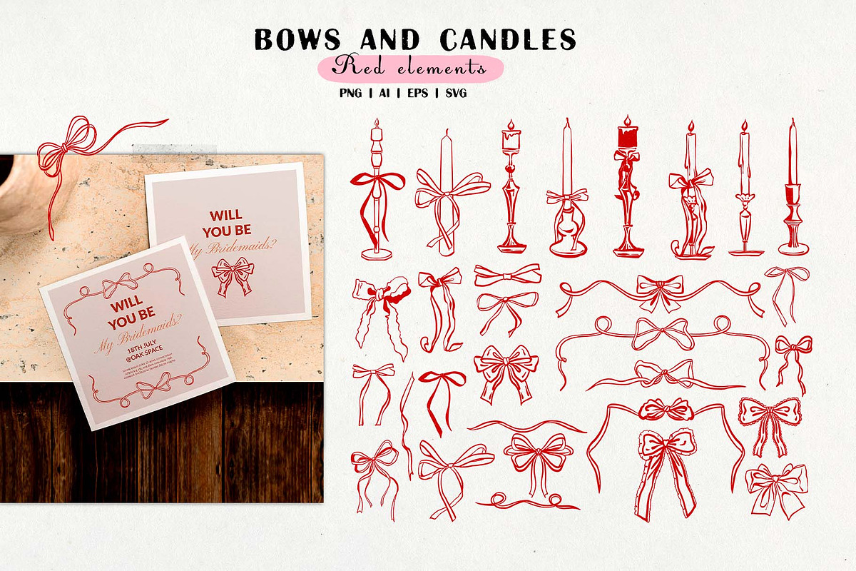 Bows, Candles and Frames. Vector set, an Object Graphic by VerAna