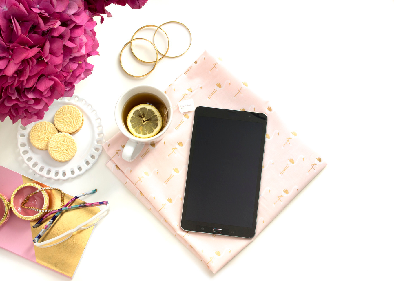 Tea & soft pink brand collection featuring tablet, cell phone, and mock ...