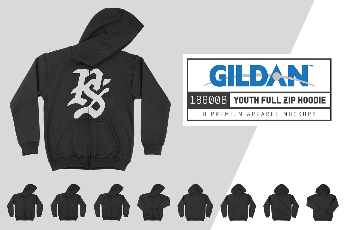 Gildan 18600B Youth Zip Up Hoodie, a Hoody Mockup by Pixel Sauce™