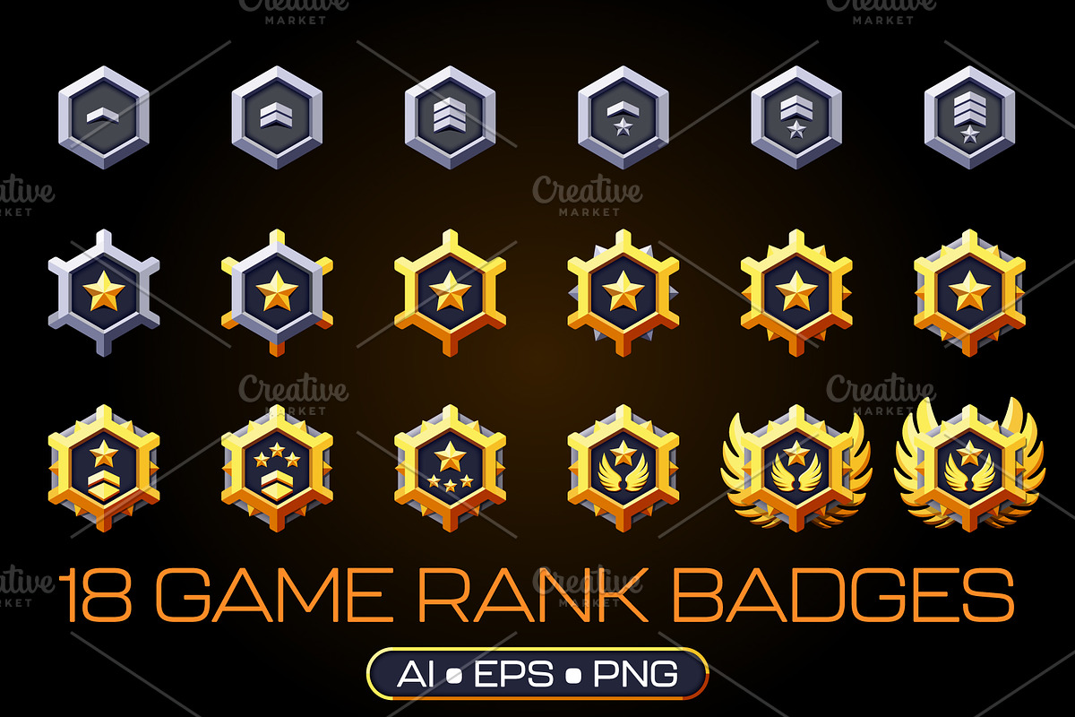 Realistic Metallic Game Badges
