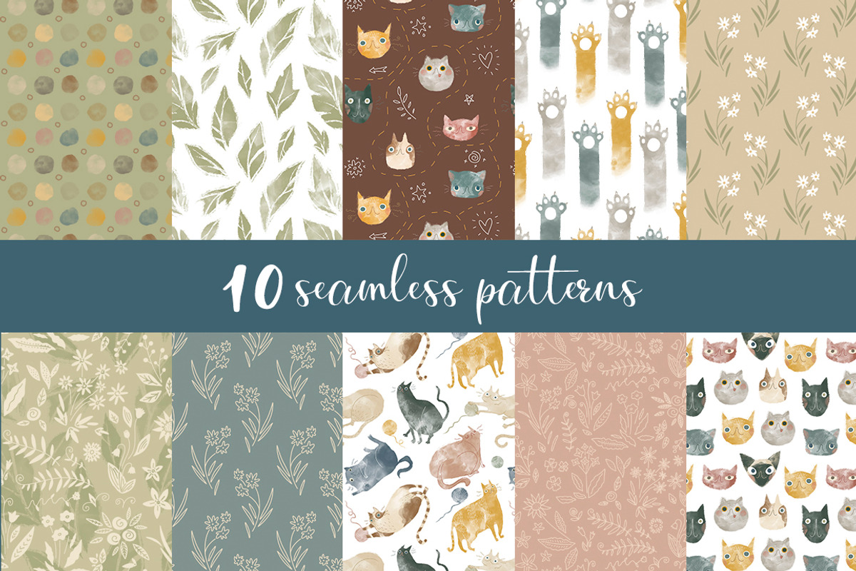 Cozy cats - watercolor style set, an Animal Illustration by Ginger.o.clock