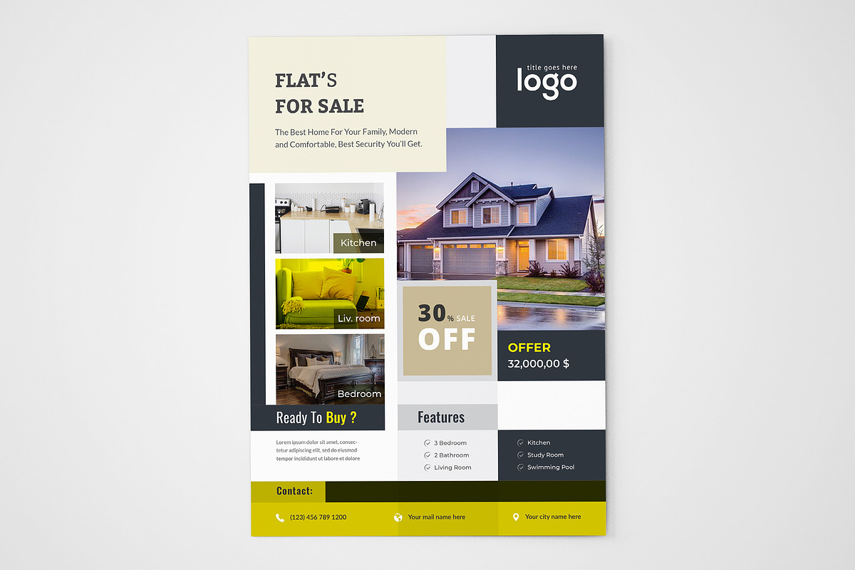 Flat Sale Flyer Design Template, a Flyer Template by ZAAS | Creative Market