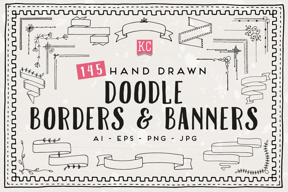 Doodle borders and banners, an Illustration by Katy Clemmans