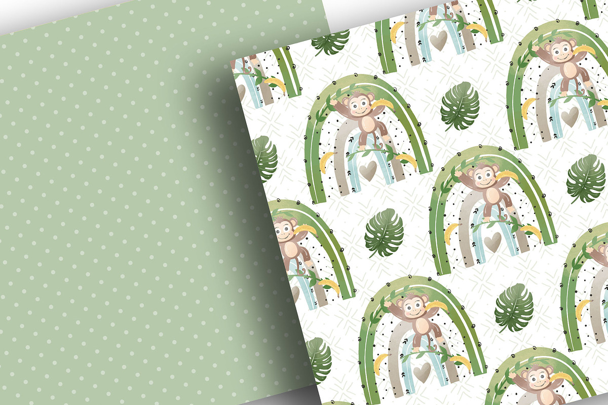 Cute Monkey digital paper pack, a Pattern Graphic by designloverstudio ...