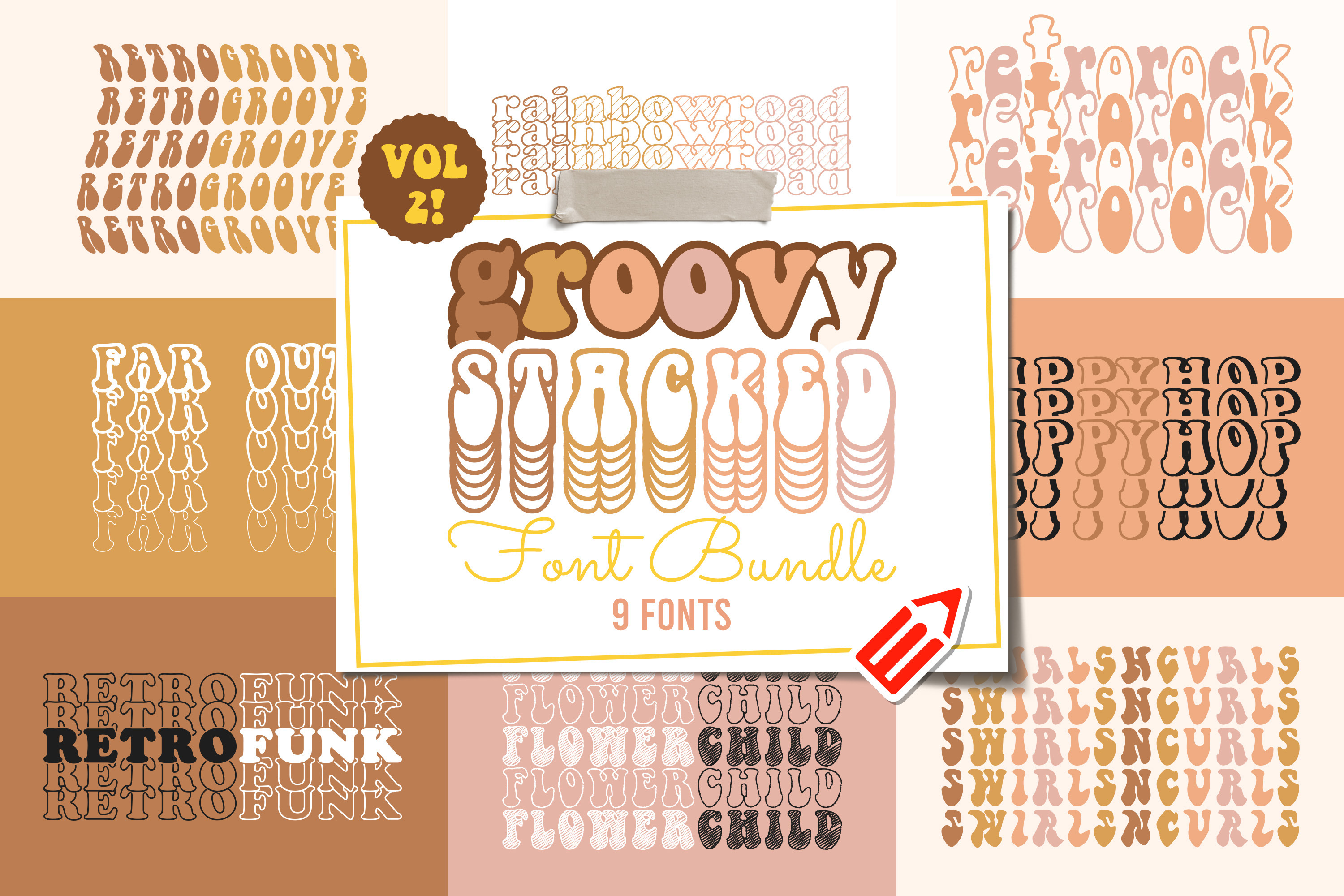 Groovy Stacked Font Bundle Vol.2, a Font by WADLEN