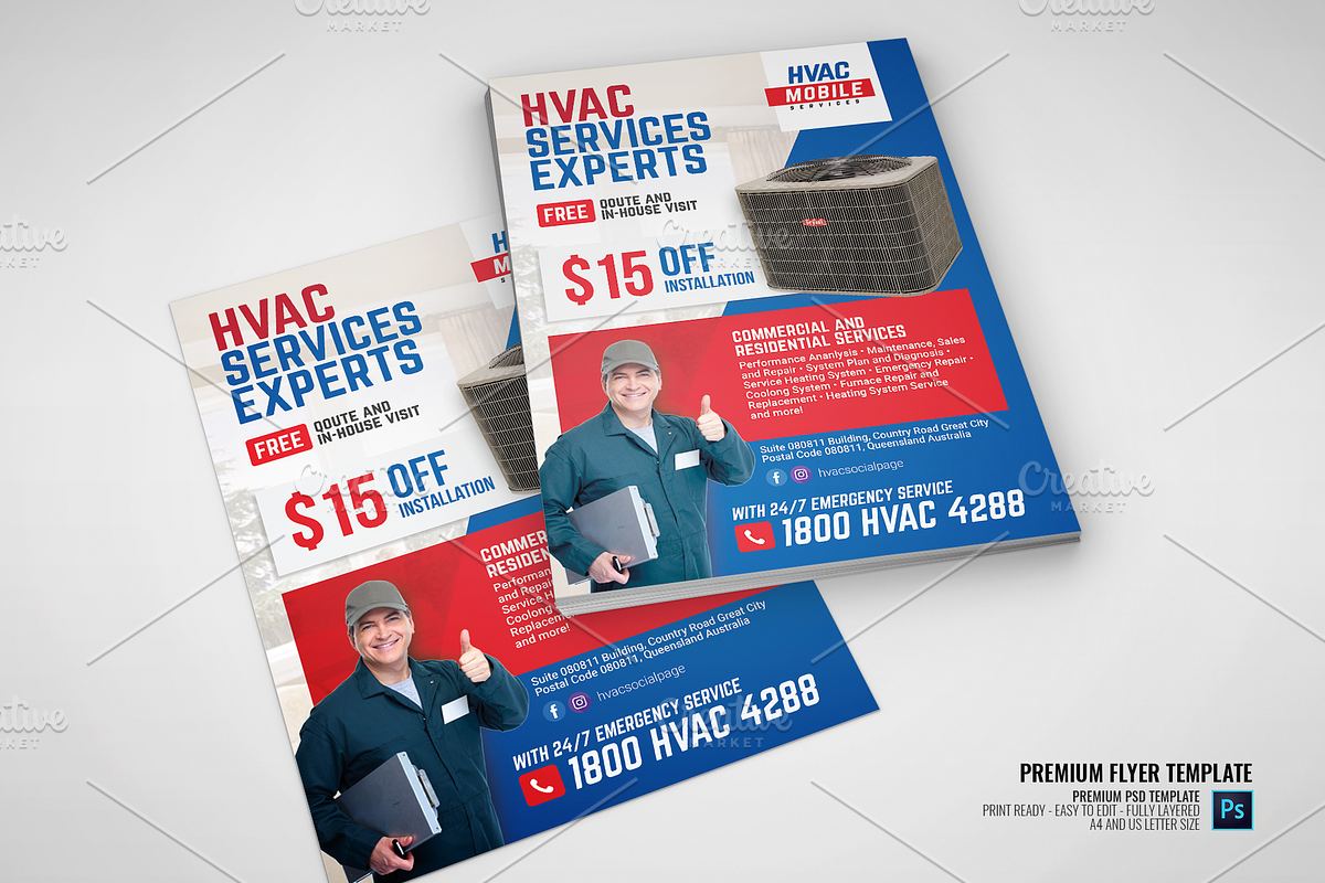 Heating and Cooling HVAC Flyer, a Flyer Template by PSDPixel