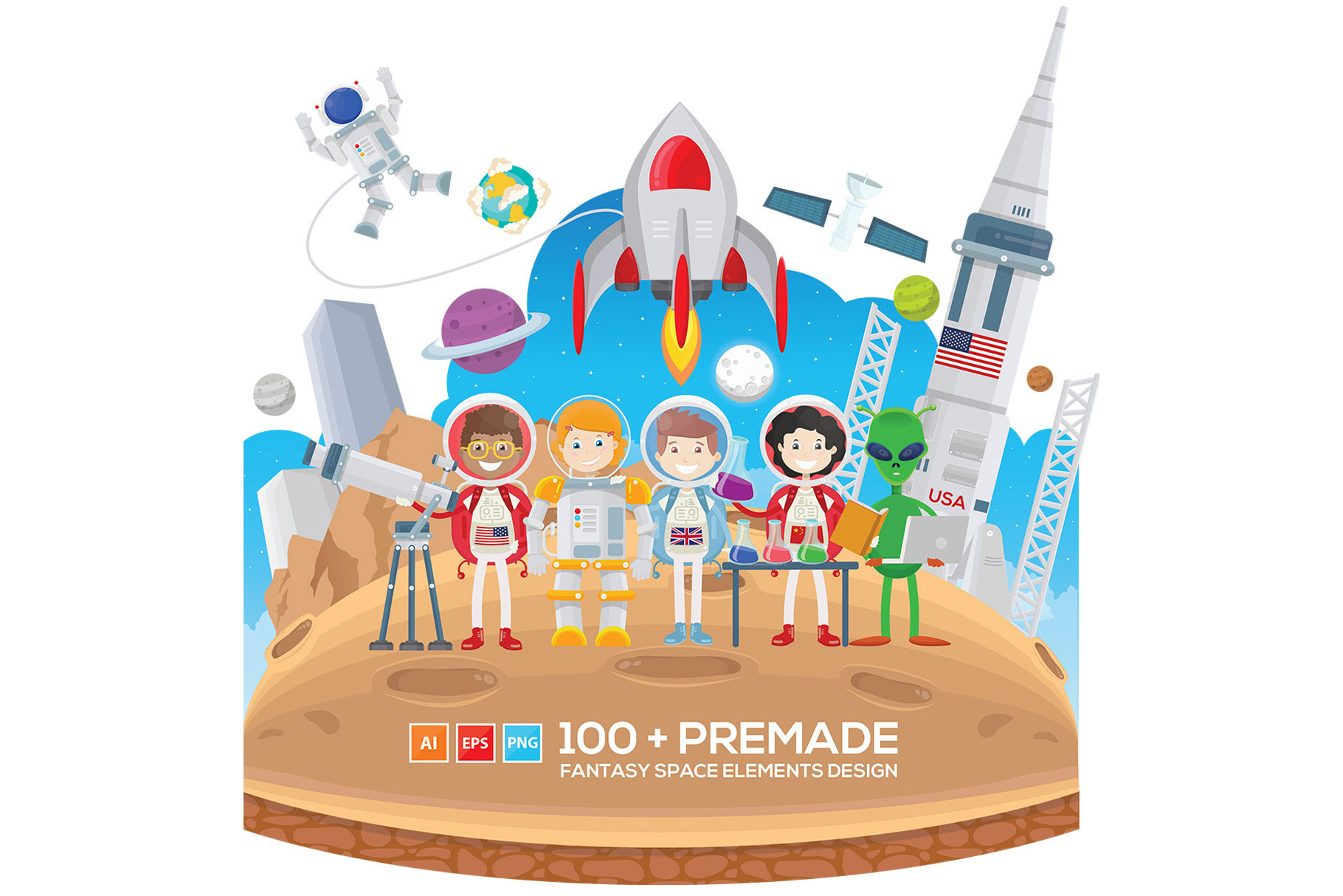 Space Man Character V.1 Clip Art Set, an Education Illustration by ...